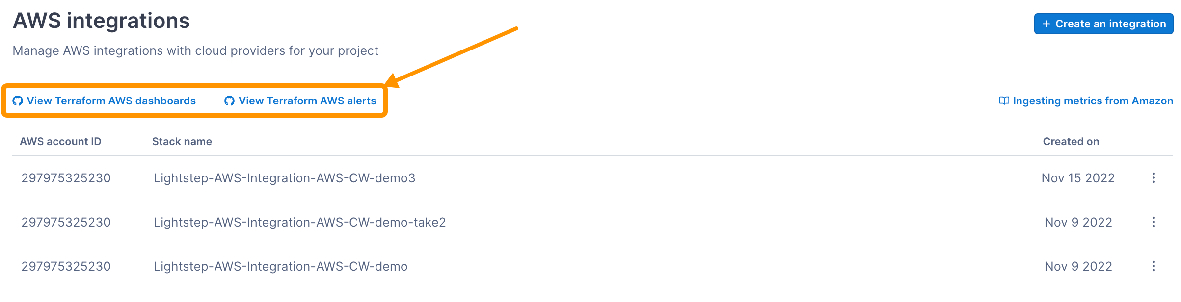 Ingest metrics from Amazon | Lightstep Observability Learning Portal