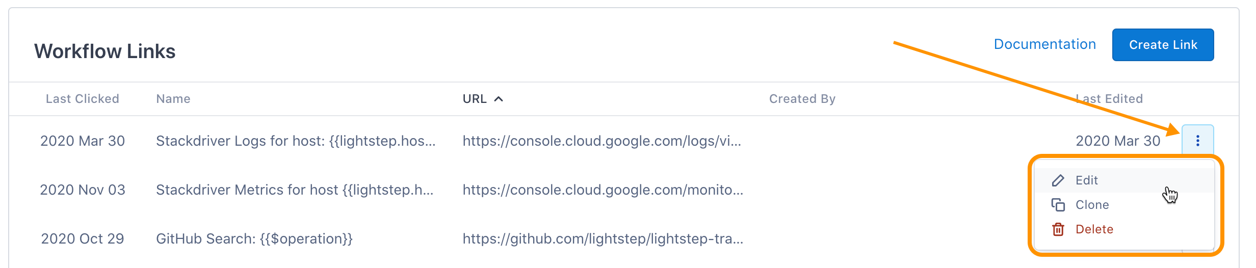 Create and manage Workflow Links | Lightstep Observability Learning Portal